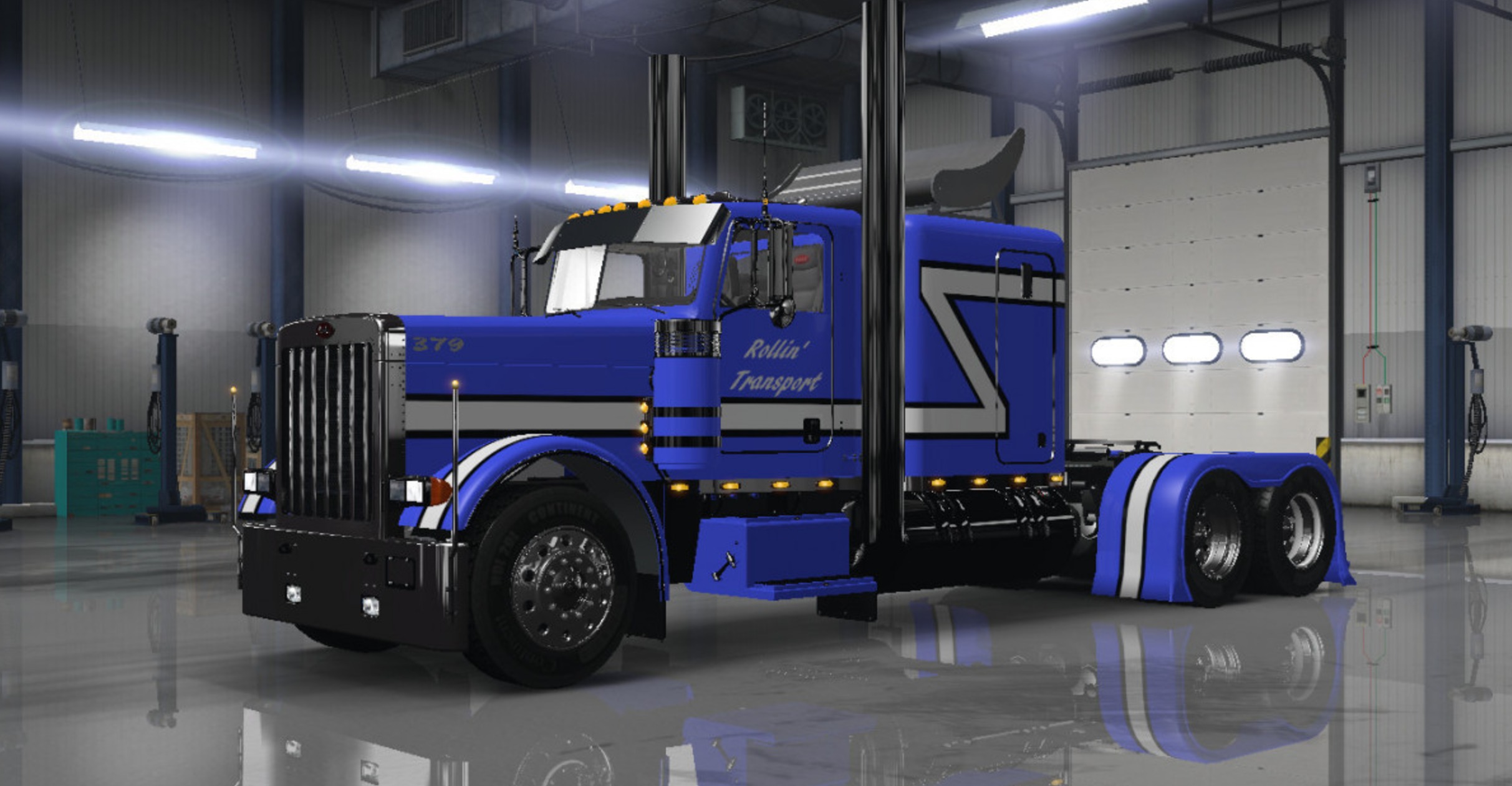 Peterbilt 379 Blue Rollin’ Transport Truck Skin v 1.0 Mod - ATS Mod ...